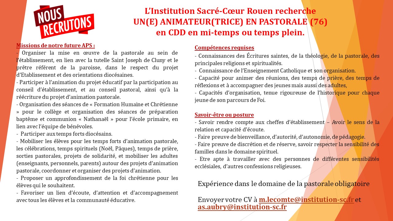 Offre d'Emploi Animateur/trice Pastorale Offre d'Emploi Animateur/trice Pastorale